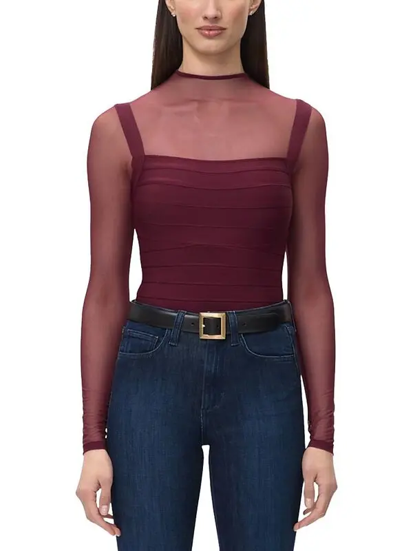 Herve Leger Sabrina Illusion Mesh Top - Deep Red