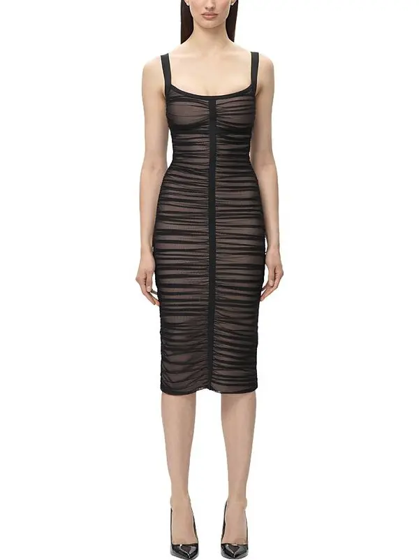 Herve Leger The Gloria Ruched Mesh Dress - Black