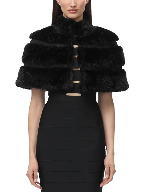 Herve Leger The Victoria Faux Fur Cape - Black