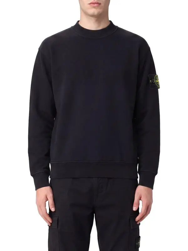 Stone Island Cotton Crewneck Jumper With Compass Logo Patch - Black