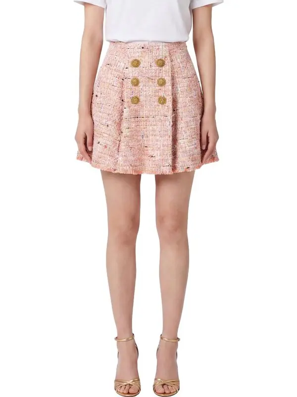 Balmain High-waisted Tweed Mini Skirt With Abstract Pattern And Frayed Hem - Multicolor