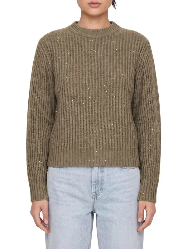 Brunello Cucinelli Cashmere And Wool Blend Crewneck Jumper With Lurex Threads - Beige