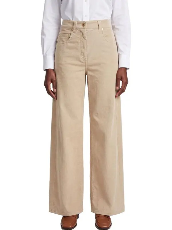 Brunello Cucinelli High-waisted Corduroy Wide-leg Trousers - Ecru