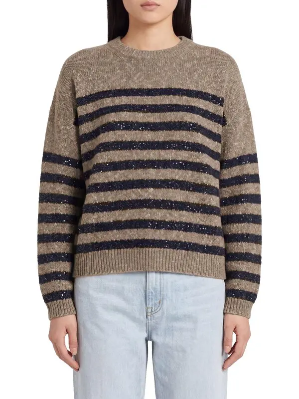 Brunello Cucinelli Striped Crew Neck Pullover - Beige