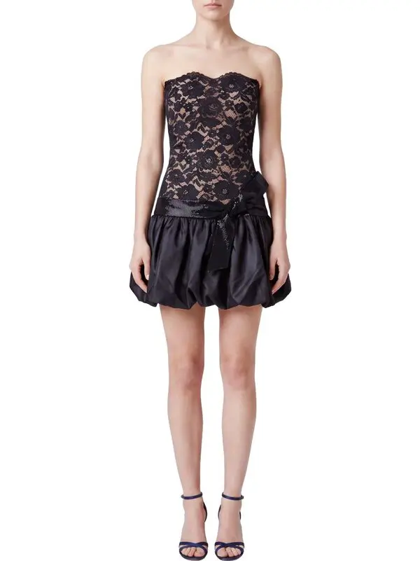 SELF-PORTRAIT Off-the-shoulder Lace And Taffeta Balloon Mini Dress - Black