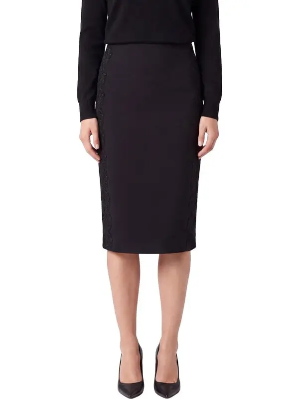 ROTATE BY BIRGER CHRISTENSEN High-waisted Lace Insert Pencil Midi Skirt - Black