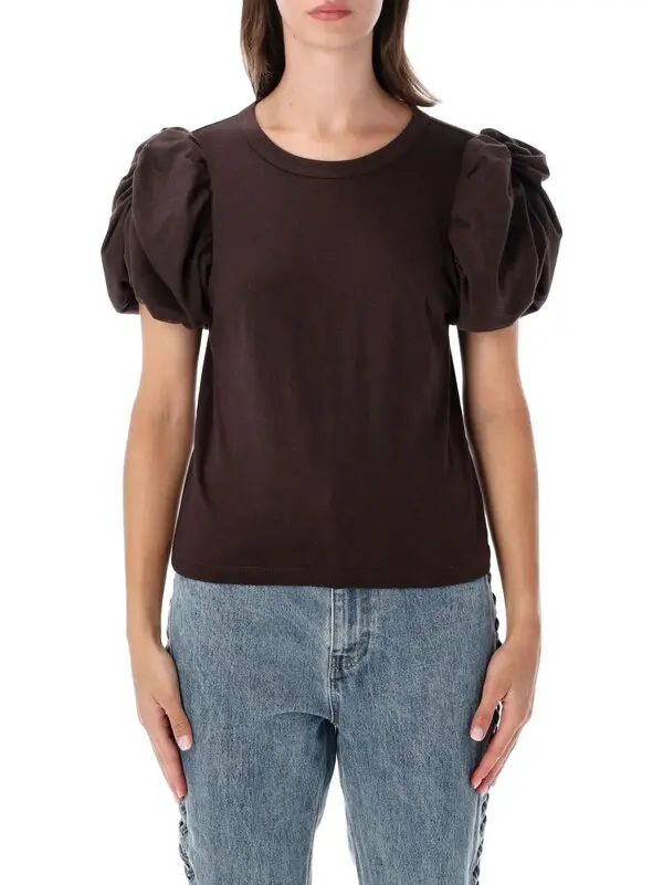 ROTATE BY BIRGER CHRISTENSEN Puff Sleeve Organic Cotton T-shirt - Brown