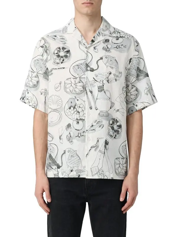 Jacquemus Short-sleeve Bowling Shirt In Graphic-print Linen Blend - White