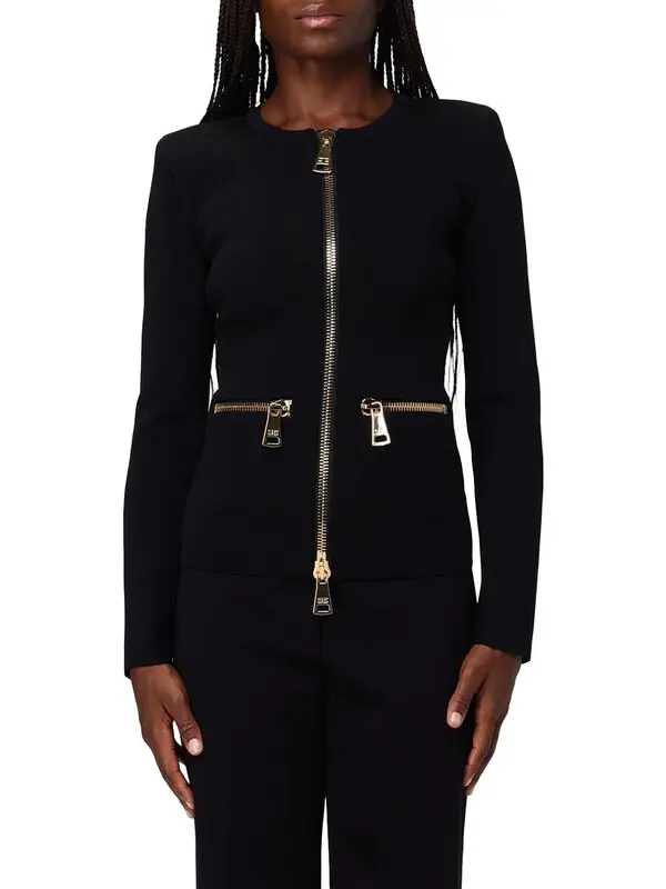 Elisabetta Franchi Slim Fit Stretch Viscose Cardigan With Metal Zip - Black