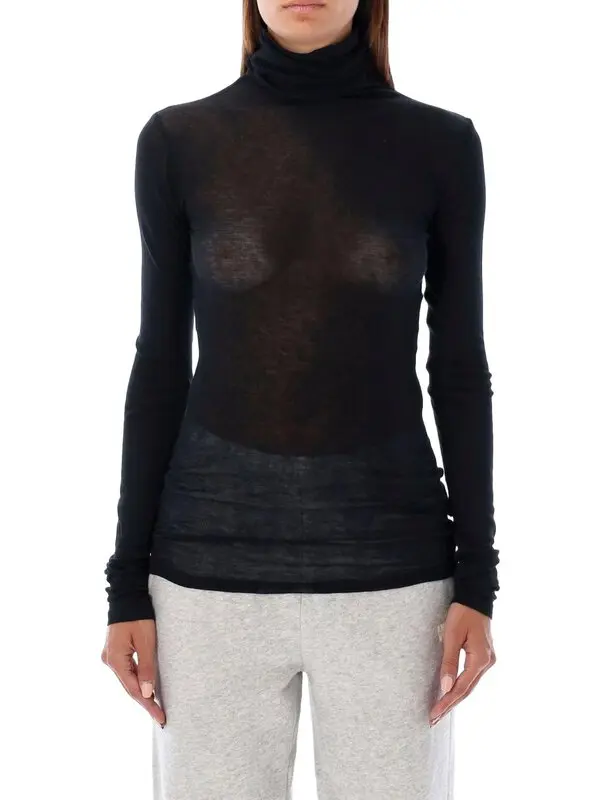 American Vintage Slim Fit Sheer Cotton Turtleneck Jumper - Black