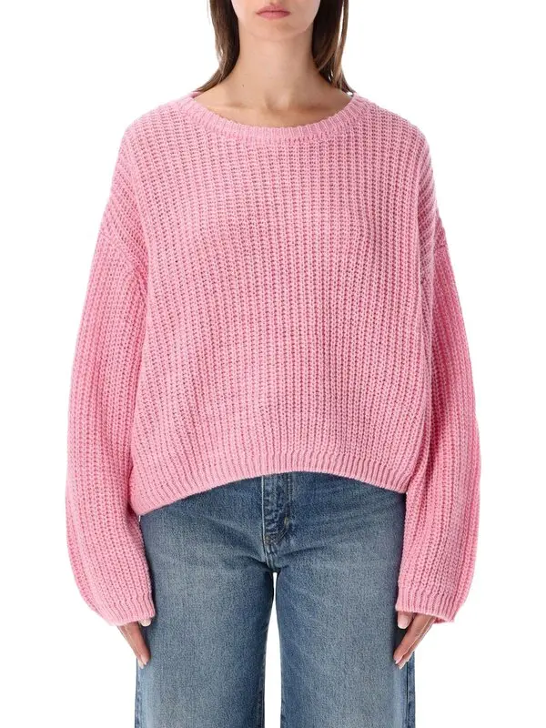 American Vintage Relaxed Fit Crewneck Wool Blend Jumper - Pink