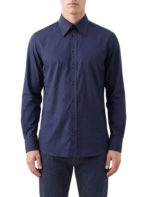 Dolce & Gabbana Slim Fit Cotton Poplin Shirt With Point Collar - Blue