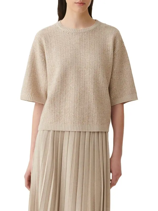 Fabiana Filippi Short-sleeved Crewneck Jumper - Beige