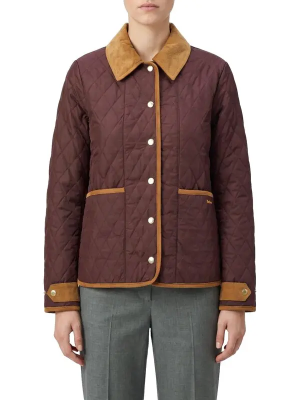 Barbour Quilted Waxed Cotton Shirt Jacket With Velvet Collar - Brown