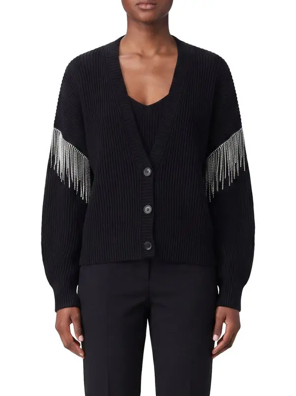 Sportmax V-neck Cardigan With Jeweled Fringe - Black