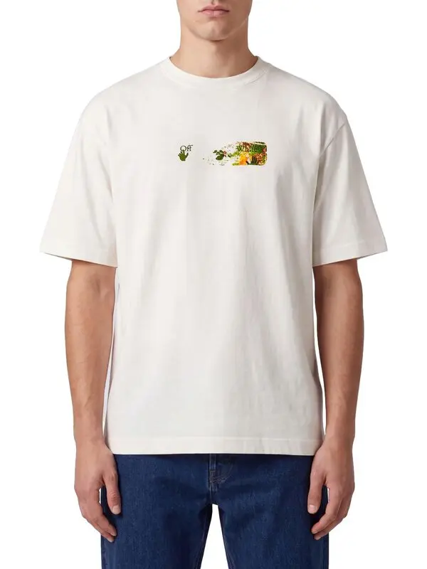 Off-White Cotton T-shirt With Arrow Logo Print On The Back - White