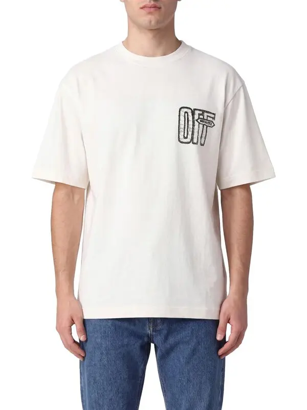Off-White Cotton T-shirt With Contrast Arrow Logo On The Back - White