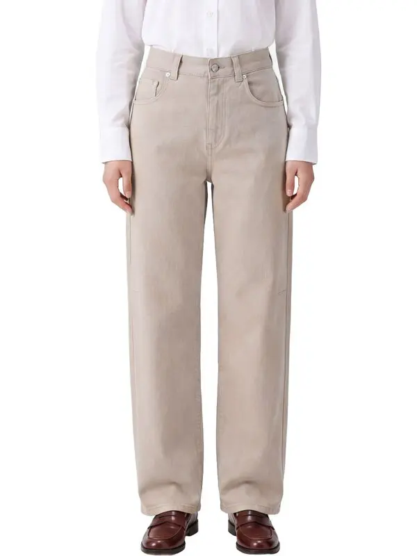 Brunello Cucinelli Mid-rise Straight Jeans With Monili Embellishment - Beige
