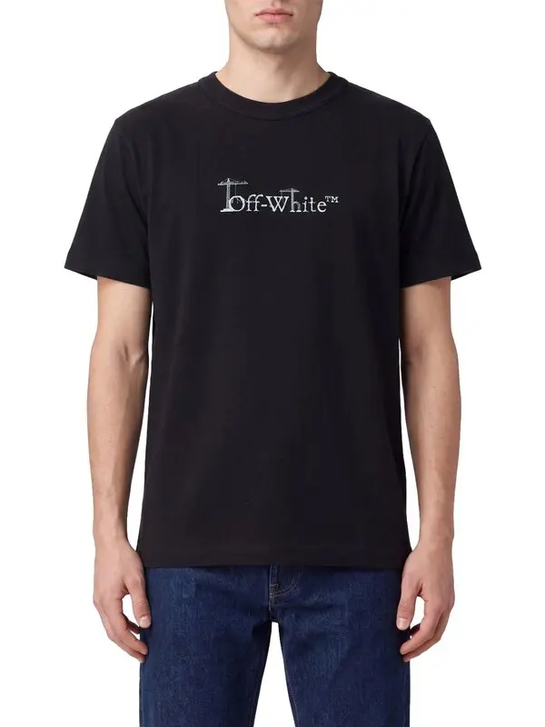 Off-White Cotton T-shirt With Graphic Print And Arrow Logo - Black