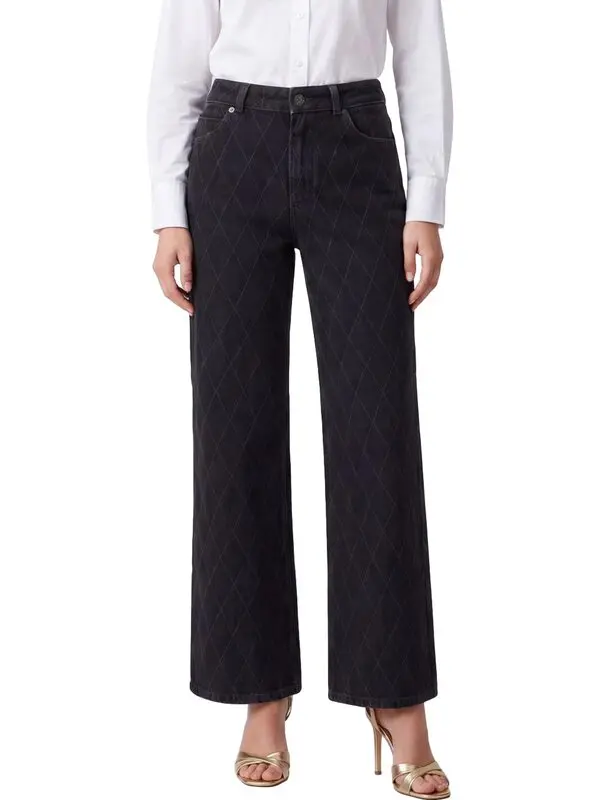 Balmain Mid-rise Wide-leg Diamond-pattern Denim Jeans - Black
