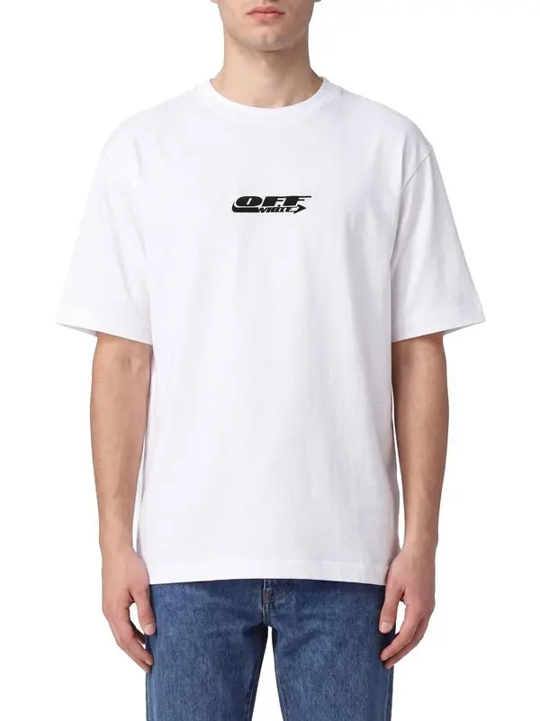 Off-White Crewneck Cotton T-shirt With Arrow Logo On The Back - White