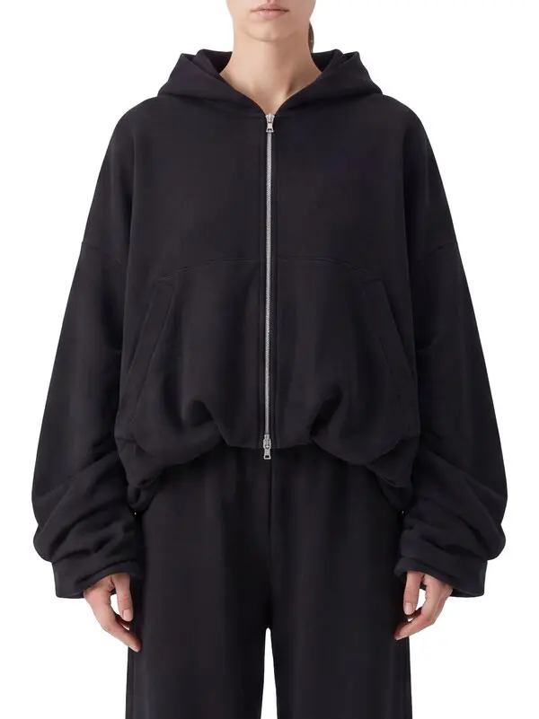 Dries Van Noten Oversized Zip-up Hoodie With Balloon Sleeves - Black