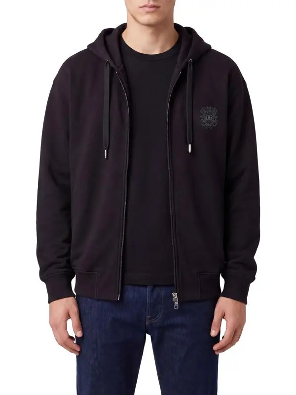 Dolce & Gabbana Zip-up Cotton Sweatshirt With Logo - Black