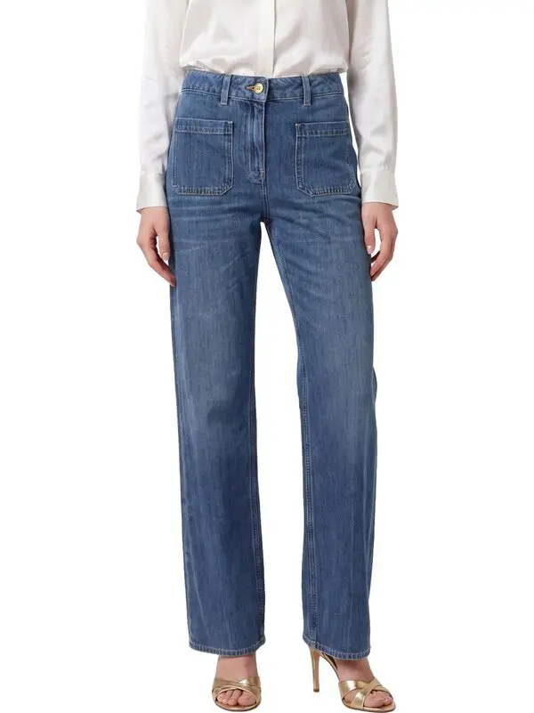 Elisabetta Franchi High-waisted Straight-leg Stretch Denim Jeans With Embroidered Logo - Blue