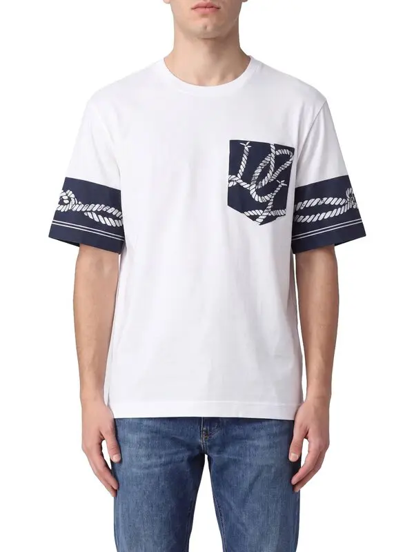 Dolce & Gabbana Cotton And Silk T-shirt With Graphic Print And Contrast Trims - Blue
