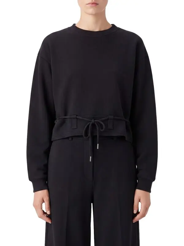 Dries Van Noten Cotton Crewneck Sweatshirt With Tie-fastening Waist Belt - Black