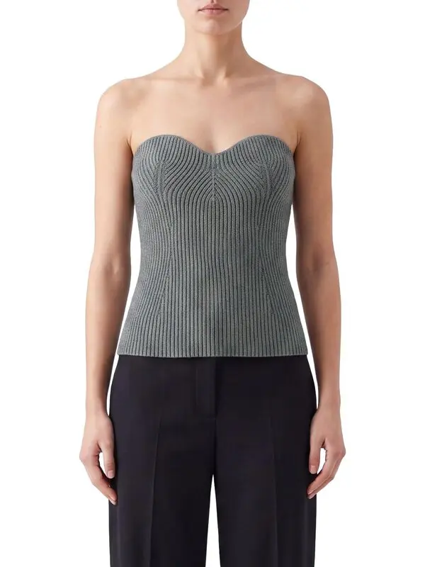 JIL SANDER Off-the-shoulder Sweetheart Neckline Corset Top - Grey