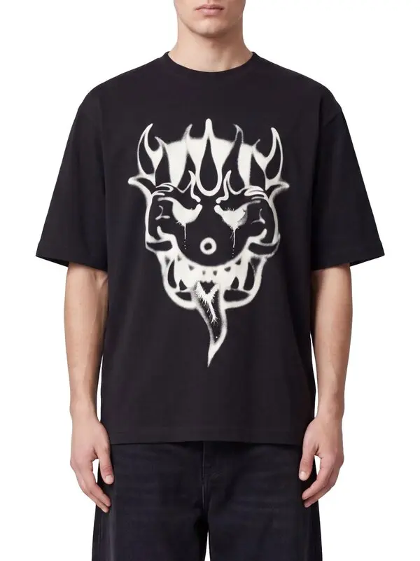 Y3 Cotton T-shirt With Graphic Print And Short Sleeves - Black