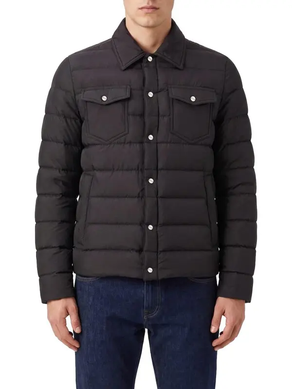 Herno Short Quilted Nylon Puffer Jacket With Classic Collar - Black