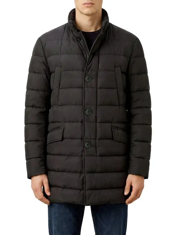 Herno Long Quilted Nylon Puffer Coat With High Neck And Button Closure - Black