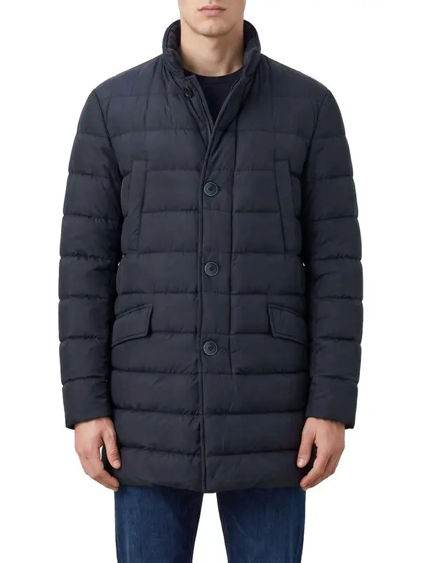 Herno Long Quilted Nylon Puffer Coat With High Neck And Button Closure - Blue