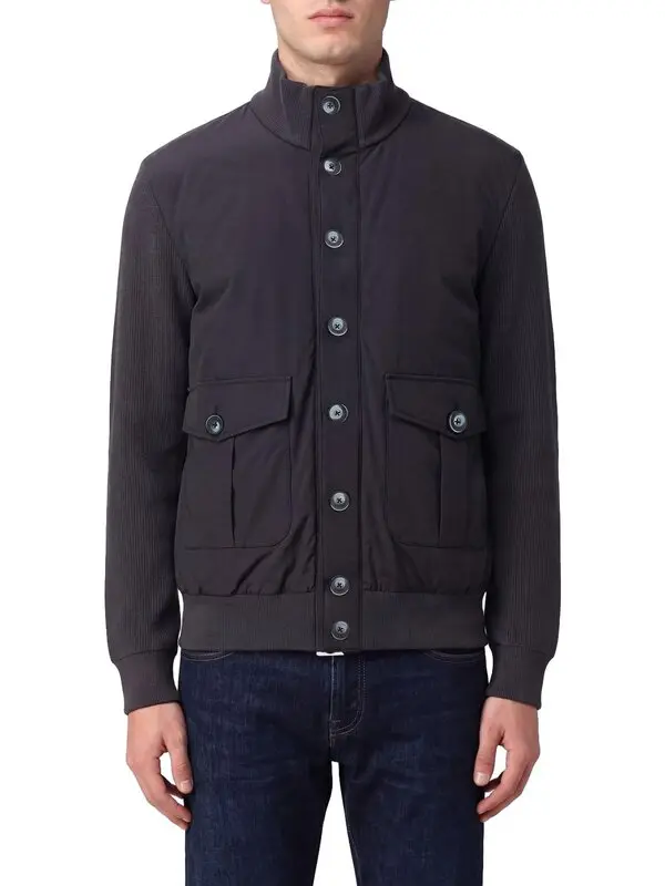 Herno Cotton Bomber Jacket With High Neck And Button Closure - Blue