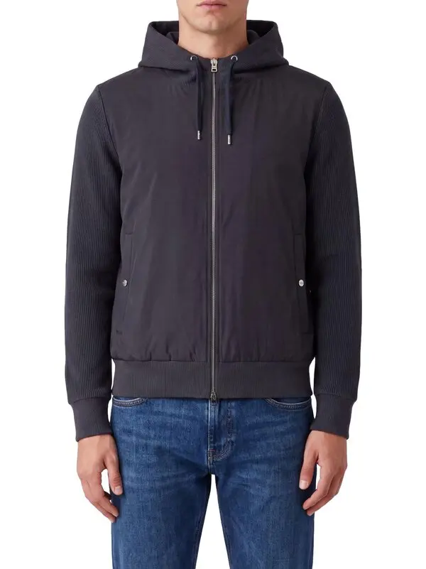 Herno Hooded Relaxed Fit Bomber Jacket In Cotton And Nylon - Blue