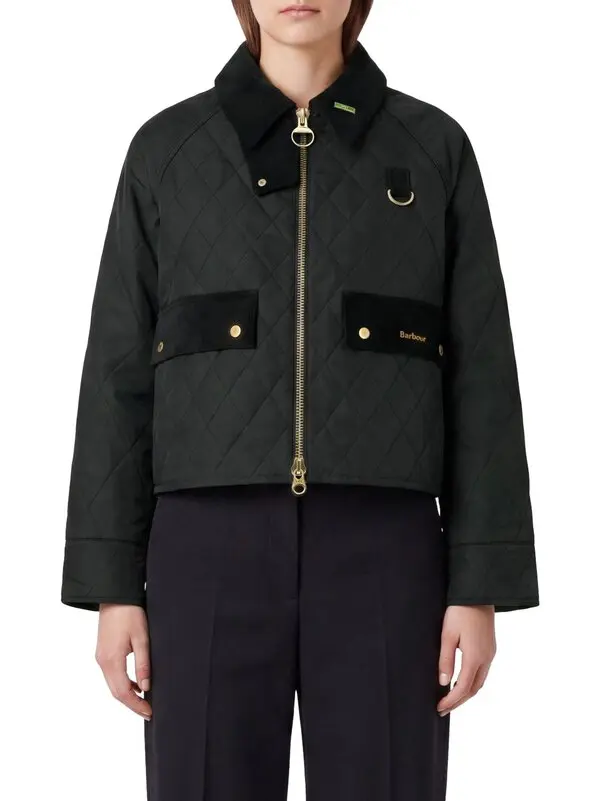 Barbour Quilted Waxed Cotton Spey Jacket With Velvet Collar - Black