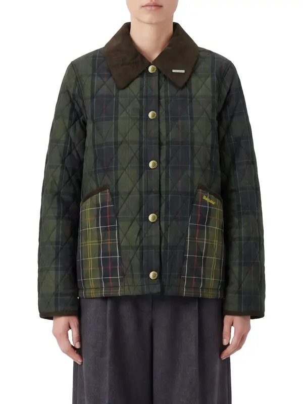 Barbour Tartan Quilted Heritage Liddesdale Jacket With Velvet Collar - Green