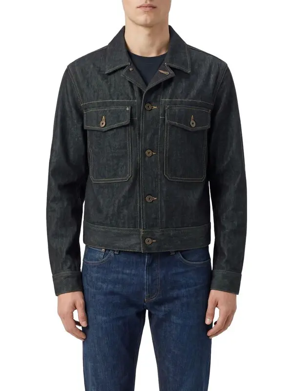 LEMAIRE Cotton Denim Overshirt With Cuban Collar And Contrast Stitching - Blue