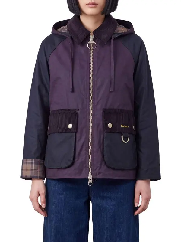 Barbour Waxed Cotton Jacket With Hood And Velvet Collar - Brown