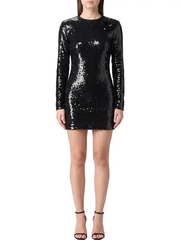 ROTATE BY BIRGER CHRISTENSEN Long-sleeved Sheath Mini Dress With Floral Appliqu - Brown