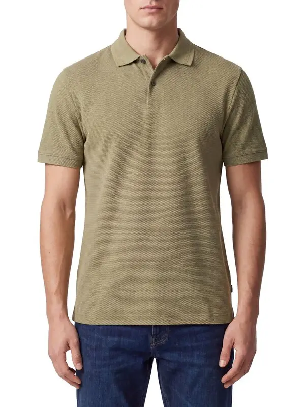 BOSS Slim Fit Cotton Blend Polo Shirt With Ribbed Collar And Two-button Placket - Beige