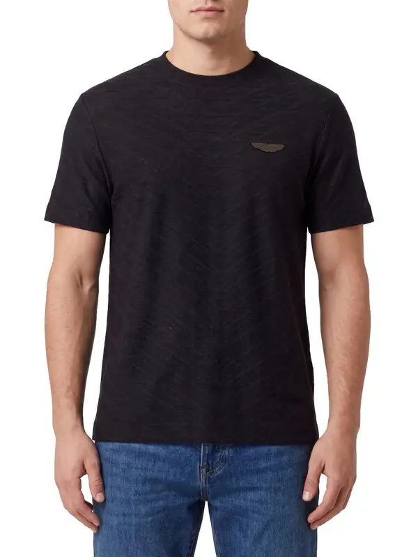 BOSS Chevron Print Cotton T-shirt With Applied Logo - Black