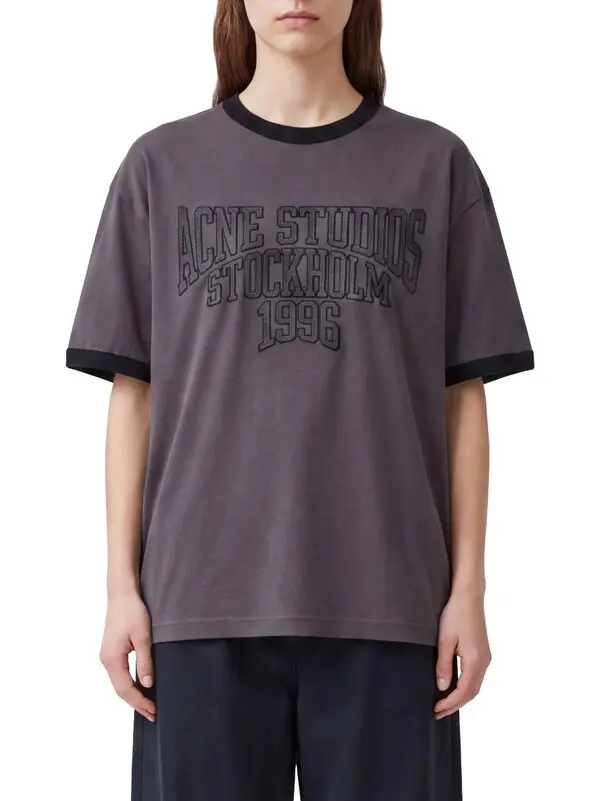 Acne Studios Organic Cotton T-shirt With Contrasting Logo - Violet