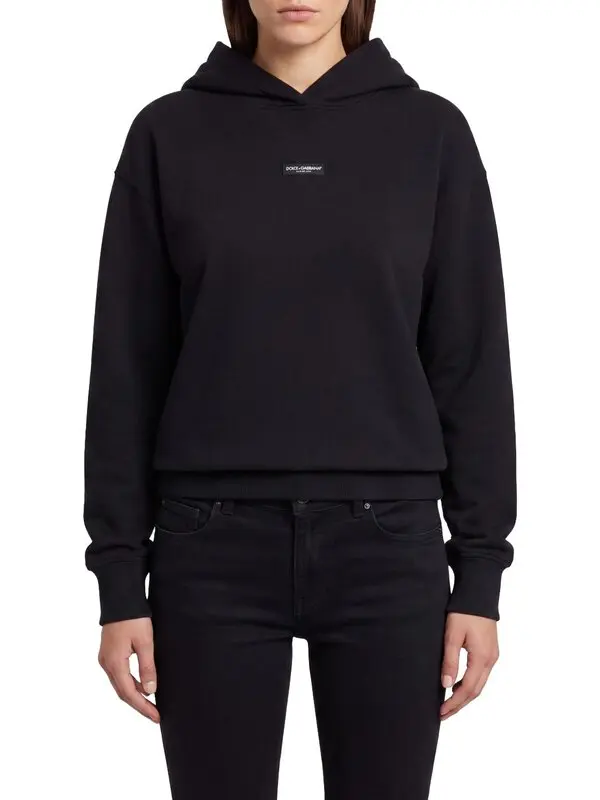 Dolce & Gabbana Cotton Hoodie With Contrast Logo - Black