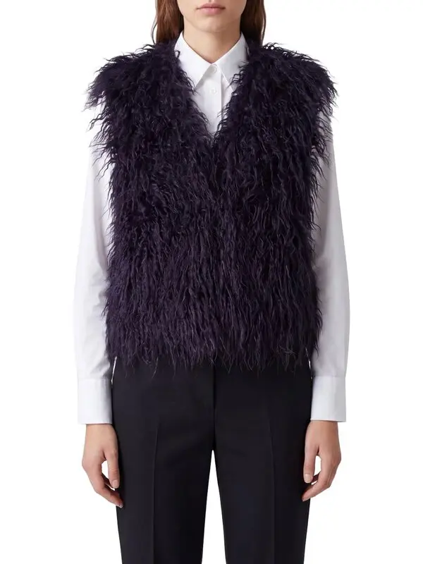 FORTE_FORTE Faux Fur V-neck Waistcoat - Blue