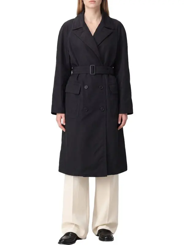 MAISON MARGIELA Long Double-breasted Wool Coat With Belt - Black