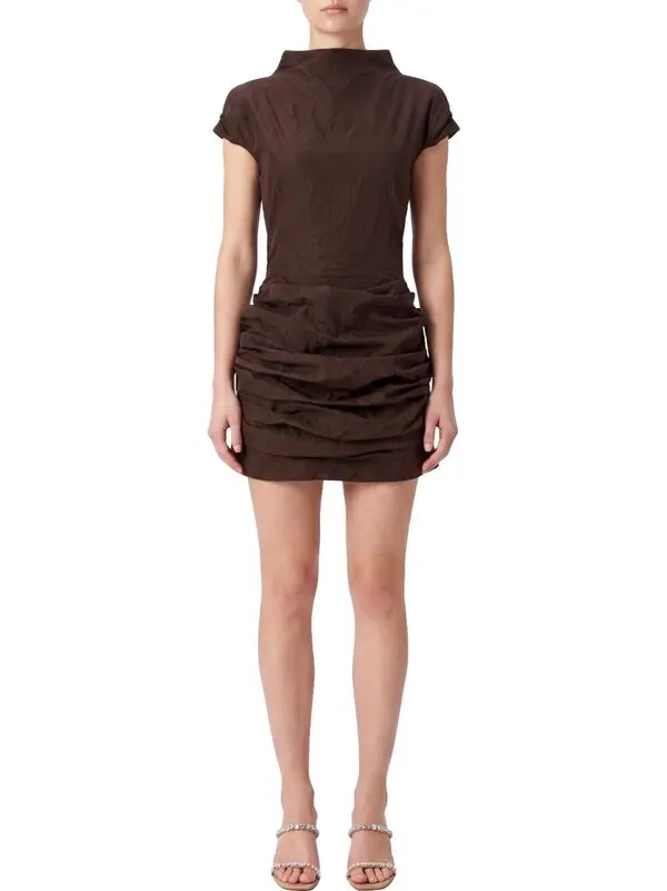 Magda Butrym Draped Funnel-neck Sheath Mini Dress - Brown