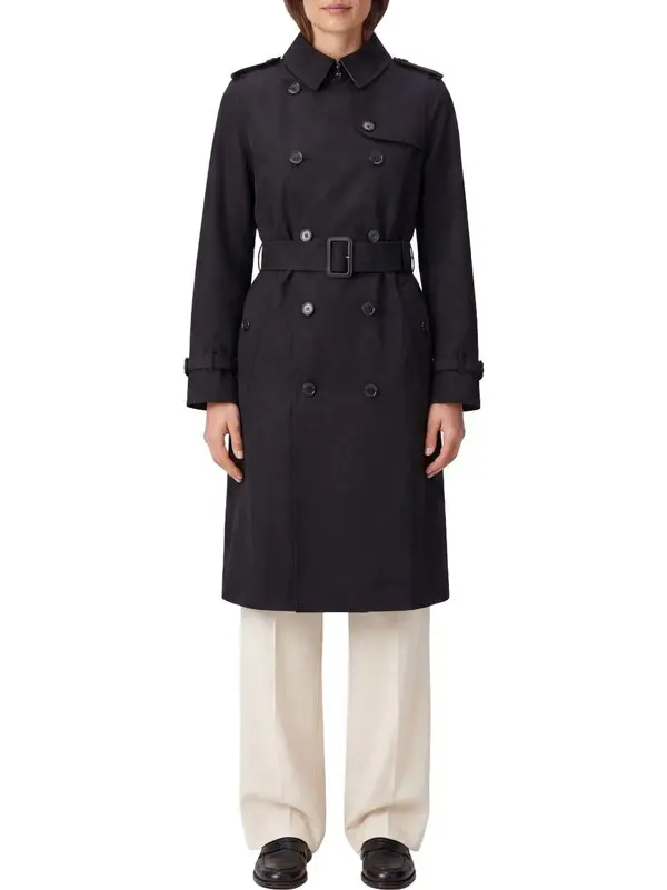 Burberry Long Double-breasted Cotton Gabardine Trench Coat With Belt - Black